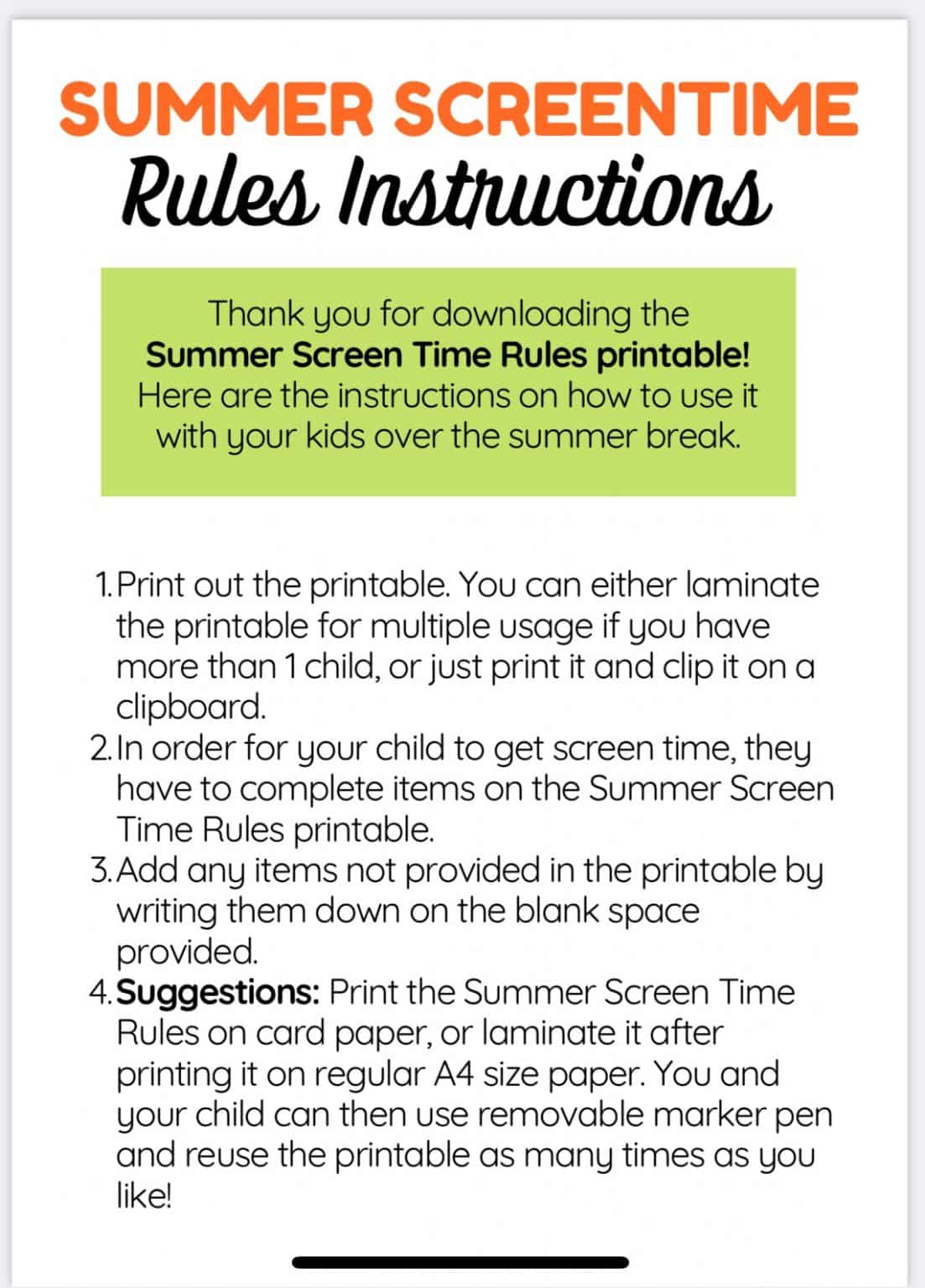 Free Summer Screen Time Rules Printable - Ice Cream n Sticky Fingers