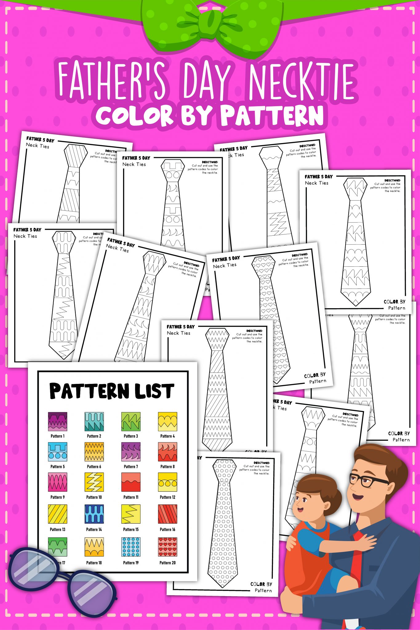 Father's Day Necktie Color by Pattern - Ice Cream n Sticky Fingers