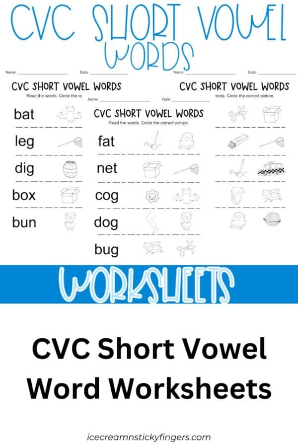 CVC Short Vowel Word Worksheets - Ice Cream n Sticky Fingers