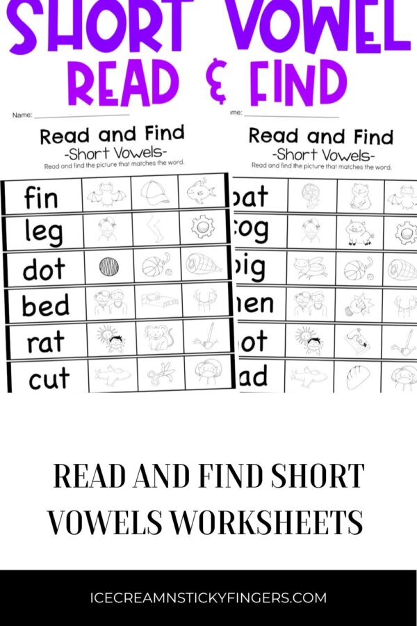 Read and Find Short Vowels Worksheets - Ice Cream n Sticky Fingers